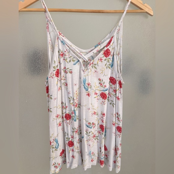 adara | Tops | Adara Strappy White Flowy Camisole With Flowers Birds ...